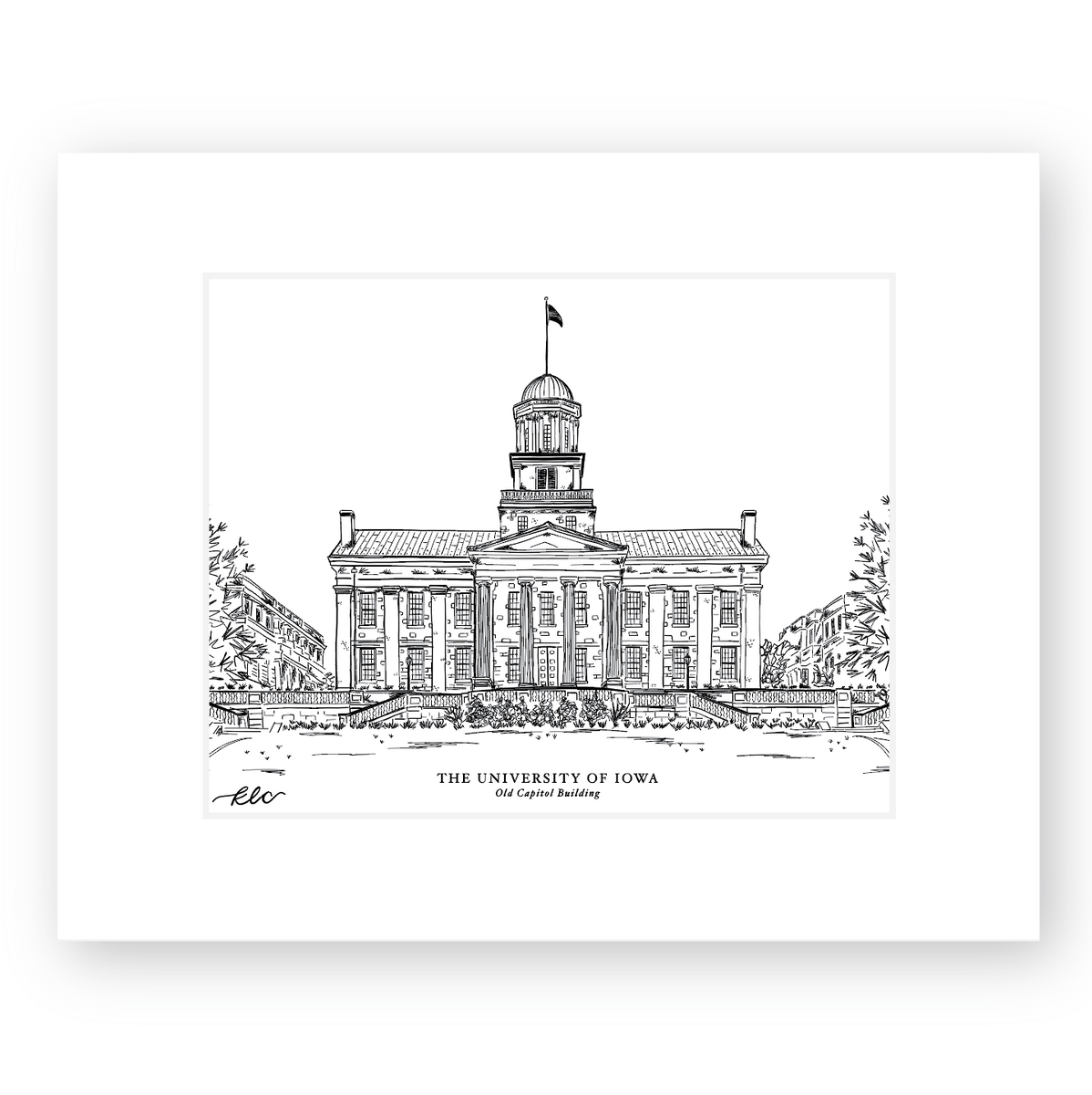 University of Iowa Black & White Art Print - "Old Capitol Building ...
